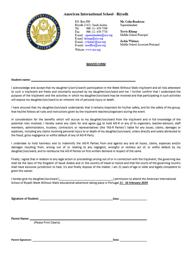 Waiver Form - Portugal GR 7 WWW Feb 2024 | PDF