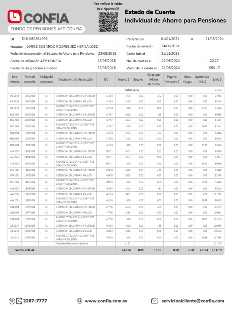 Estado de Cuenta Individual de Ahorro para Pensiones | PDF
