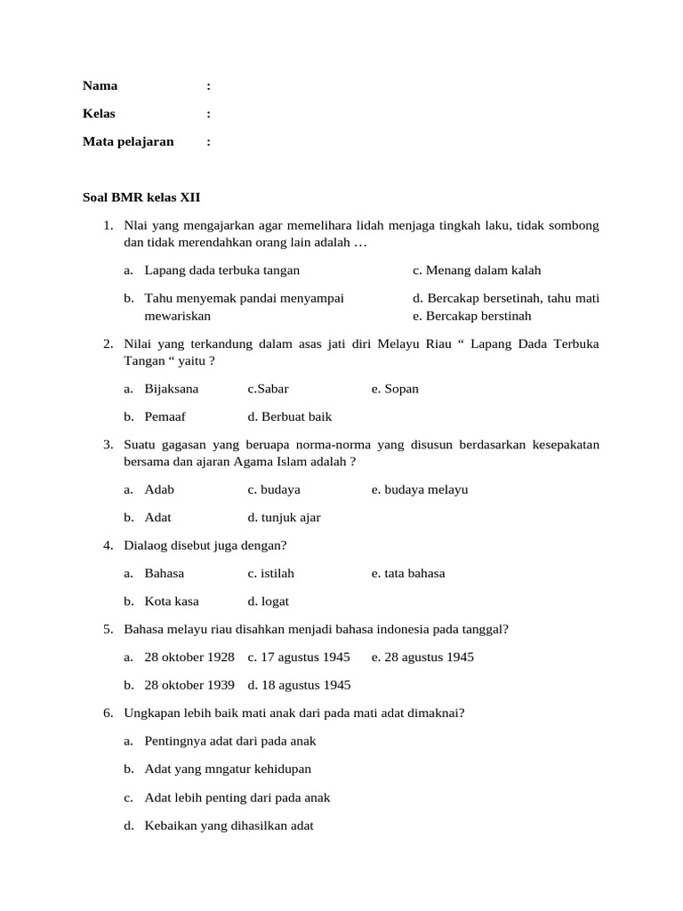Soal BMR KLS Xii | PDF