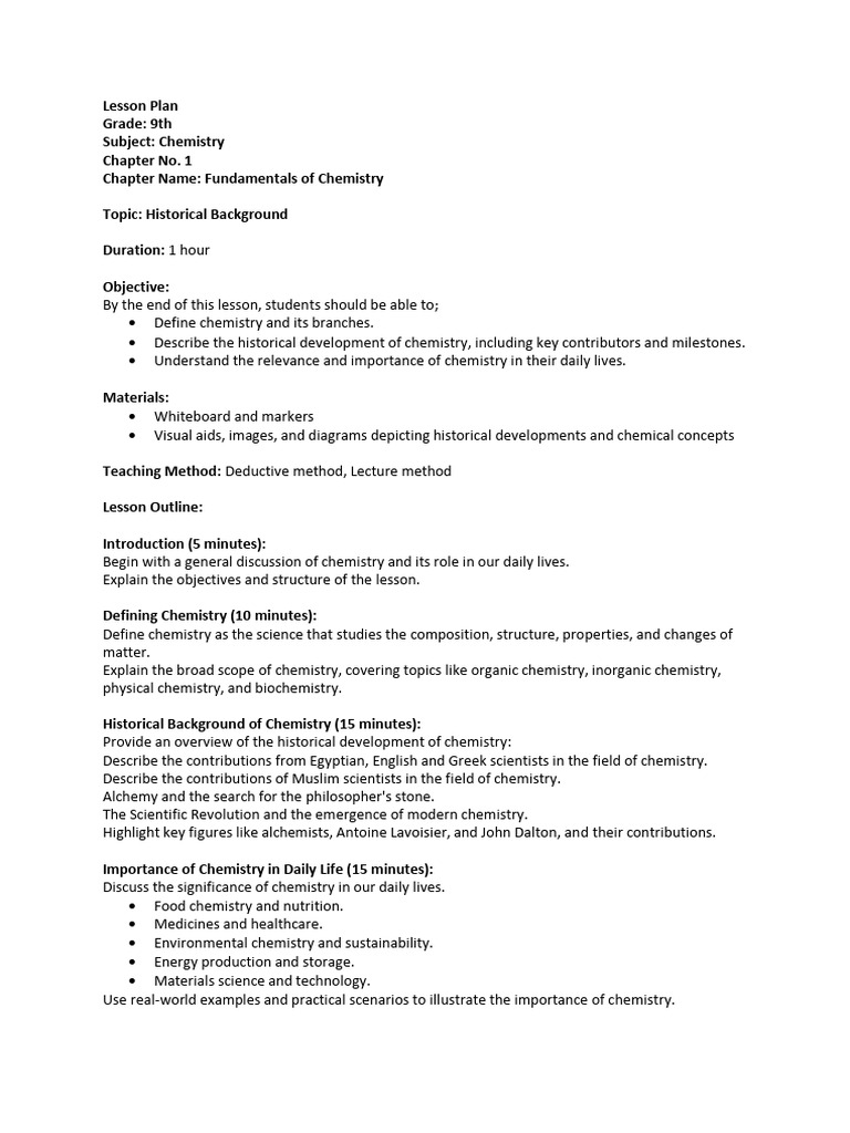 Lesson Plans Class 9 Chemistry | PDF