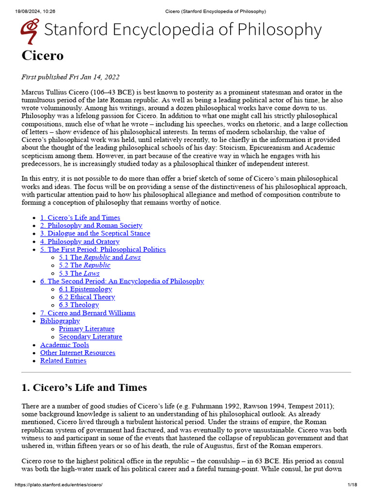 Cicero (Stanford Encyclopedia of Philosophy) | PDF