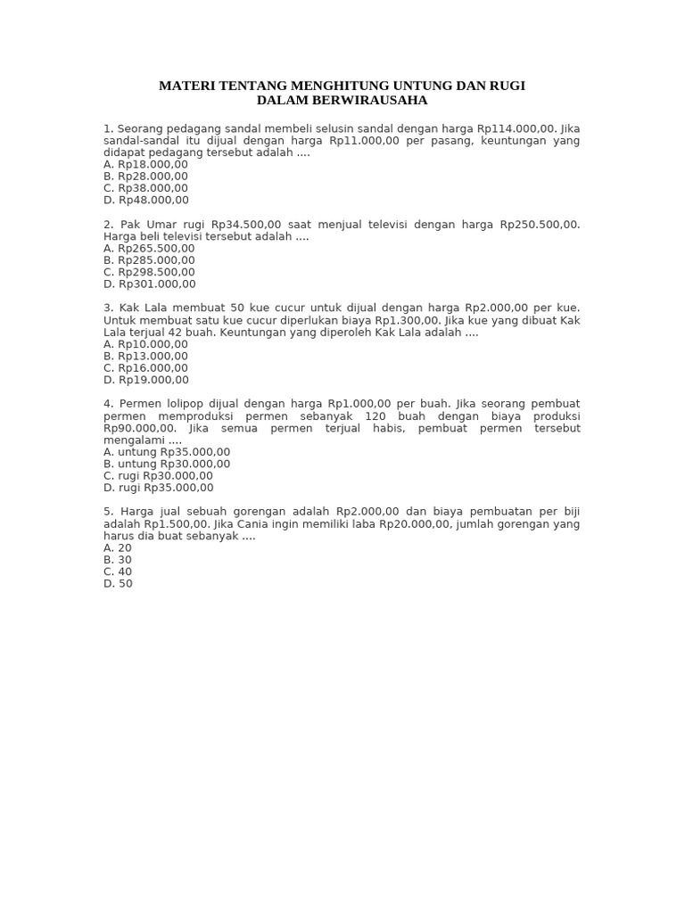 MATERI TENTANG MENGHITUNG UNTUNG DAN RUGI | PDF