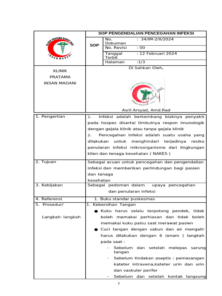 Sop Pencegahan Pengendalian Infeksi | PDF