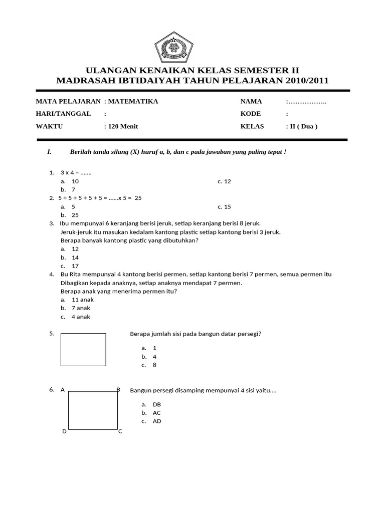 Matematika - UKK - Kls 2 | PDF