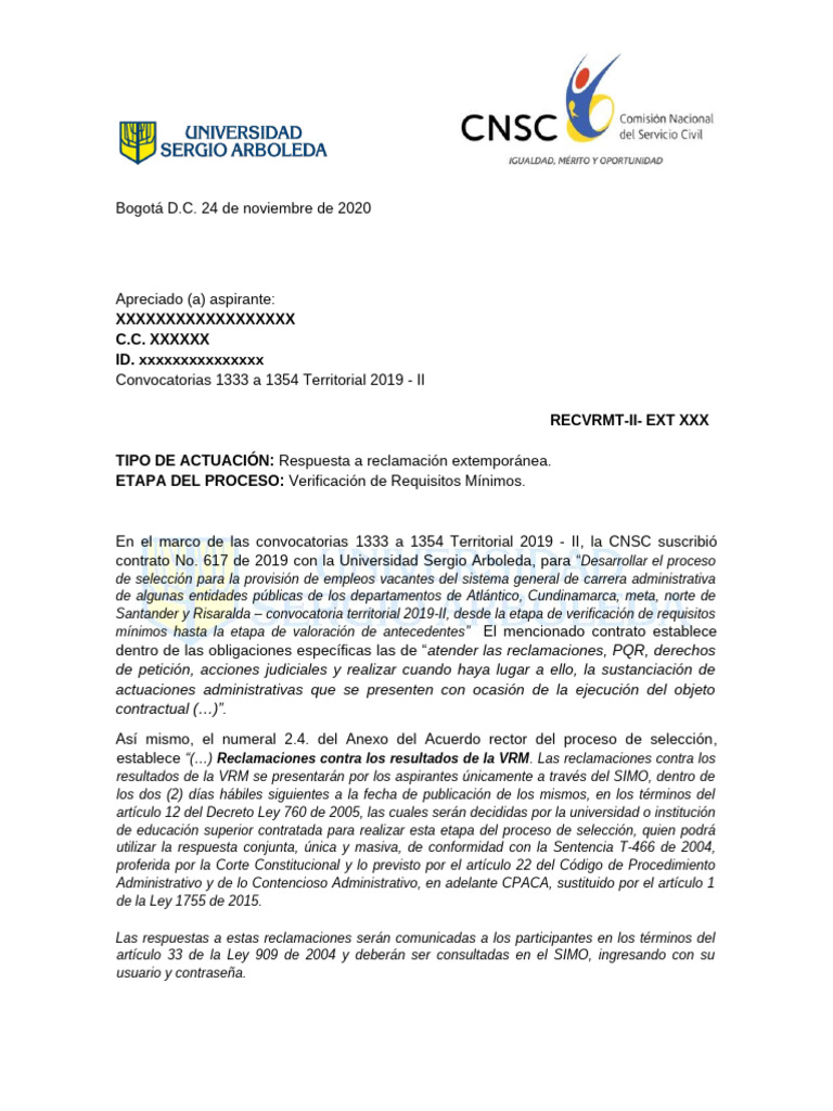 Modelo de Respuesta Extemporaneo Con Vobo | PDF