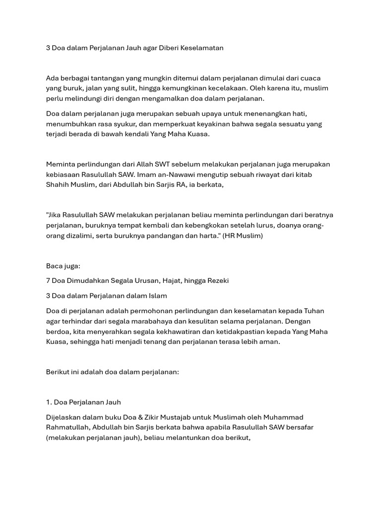 Doa Dalam Bepergian Jauh | PDF