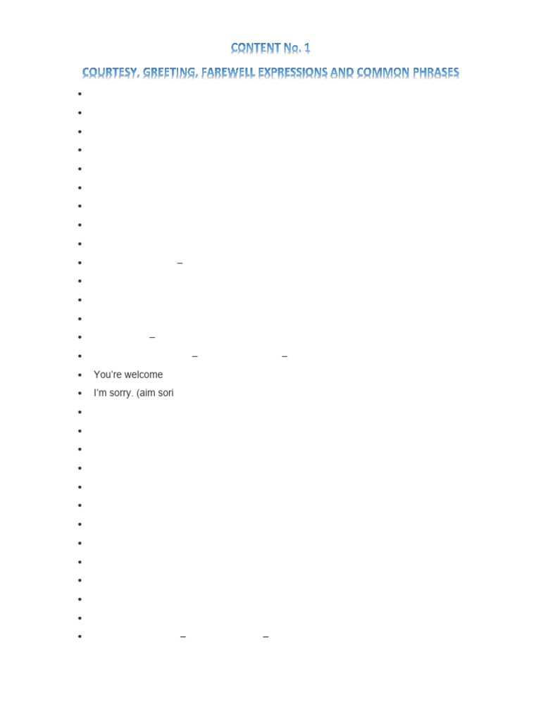 CONTENT No. 1, GREETINGS, COURTESY, FAREWELL EXPRESSIONS AND COMMON ...