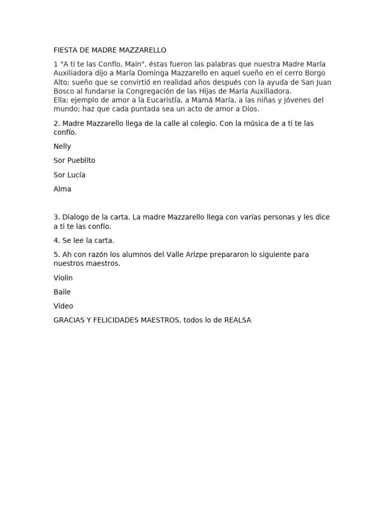 Fiesta de Madre Mazzarello | PDF
