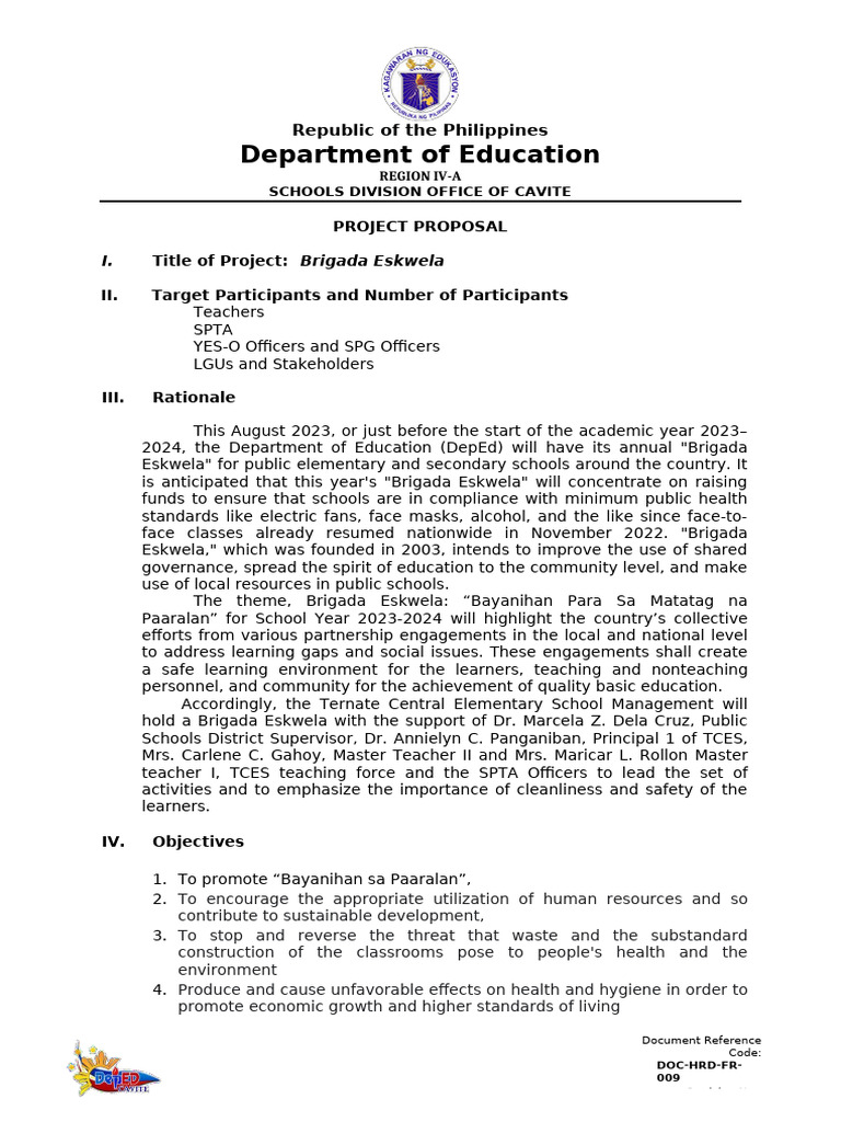 PROJECT PROPOSAL Brigada Eskwela | PDF