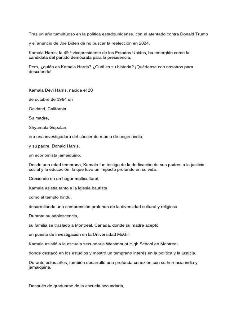 Historia de Kamala Harris | PDF | Kamala Harris | Joe Biden