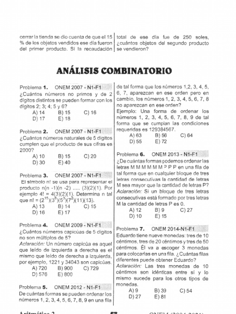 Análisis Combinatorio ONEM | PDF