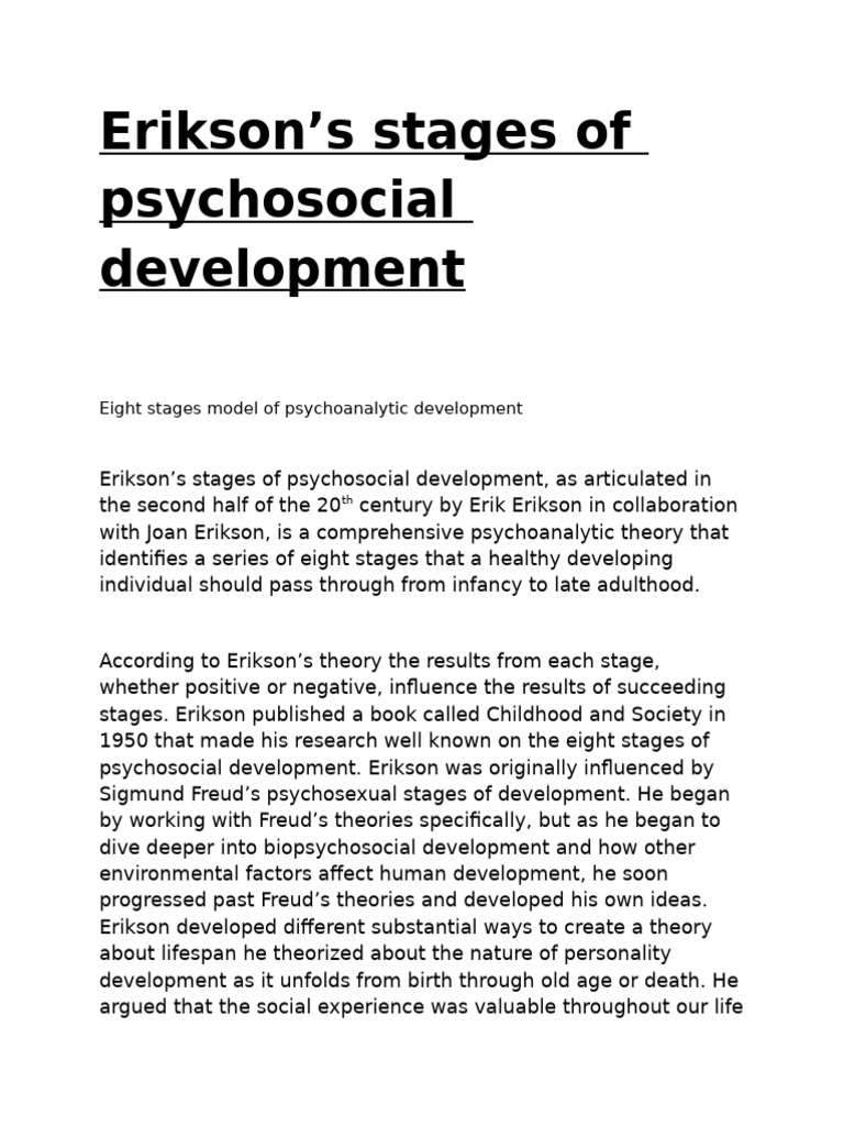 Erikson's Stages of Psychosocial Development | PDF