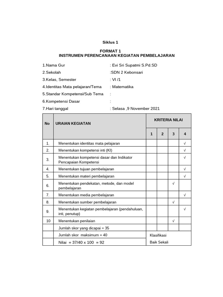 Format Penilaian Pembelajaran - Copy | PDF