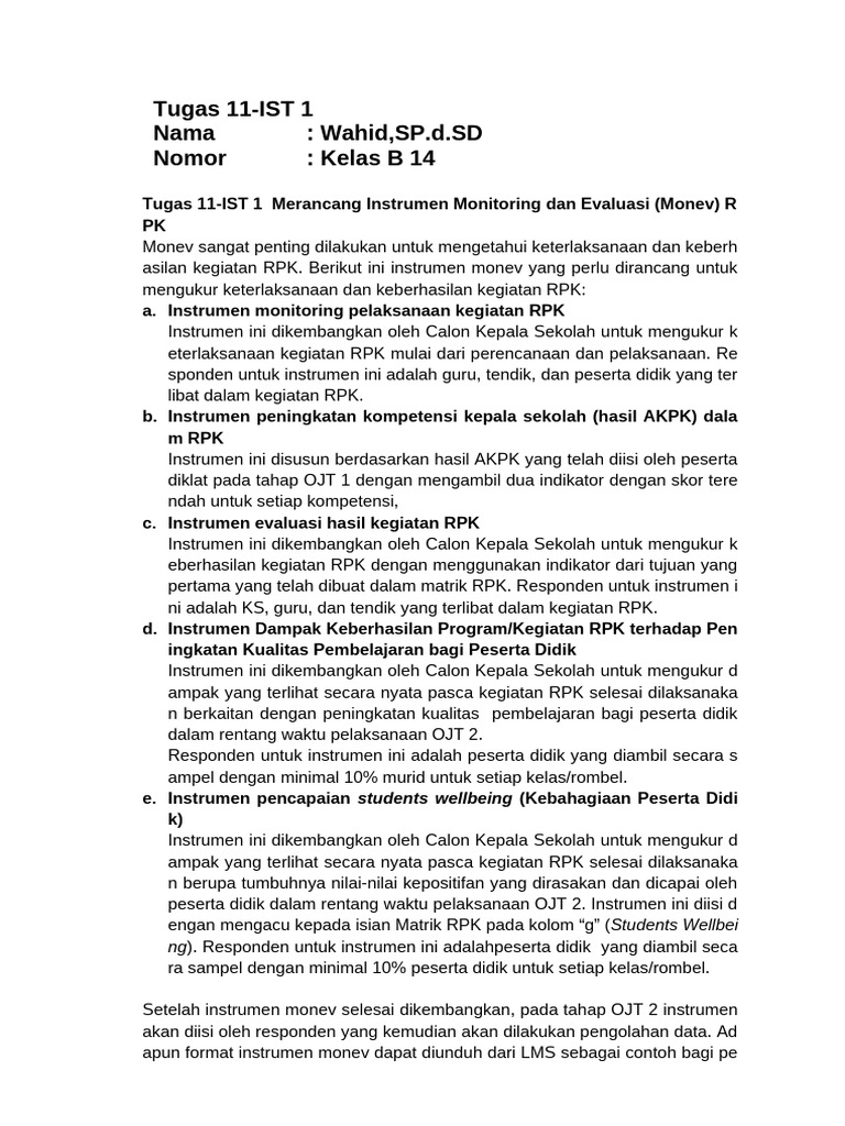 TUGAS 11-IST - CKS 15122020 (Monev) | PDF