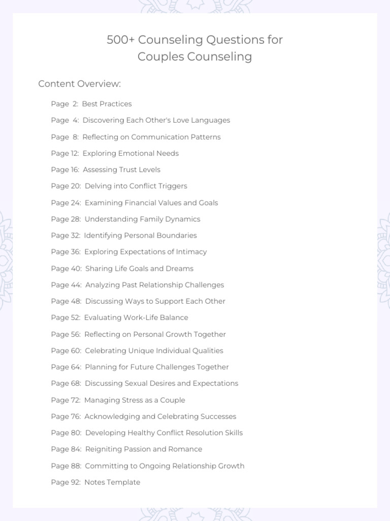 Couples Counseling Questions US Letter | PDF