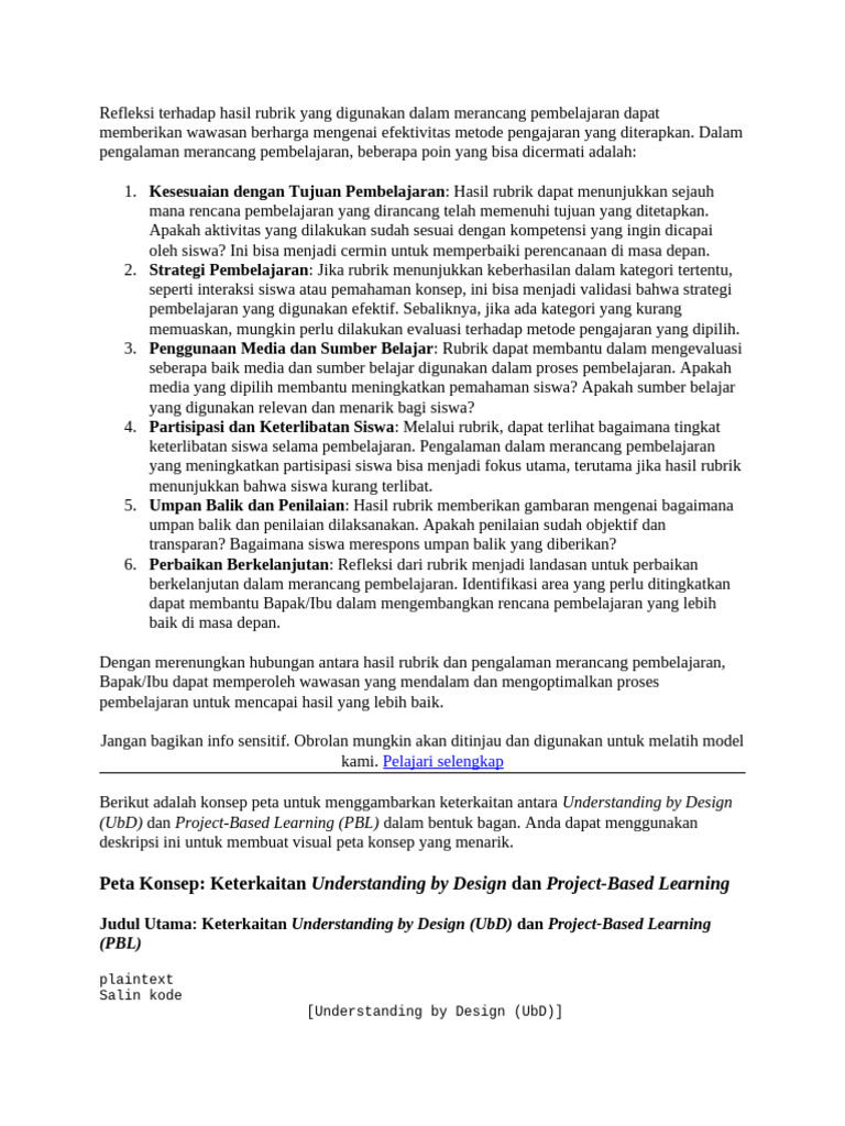 Peta Konsep: Keterkaitan Understanding by Design Dan Project-Based Learning | PDF