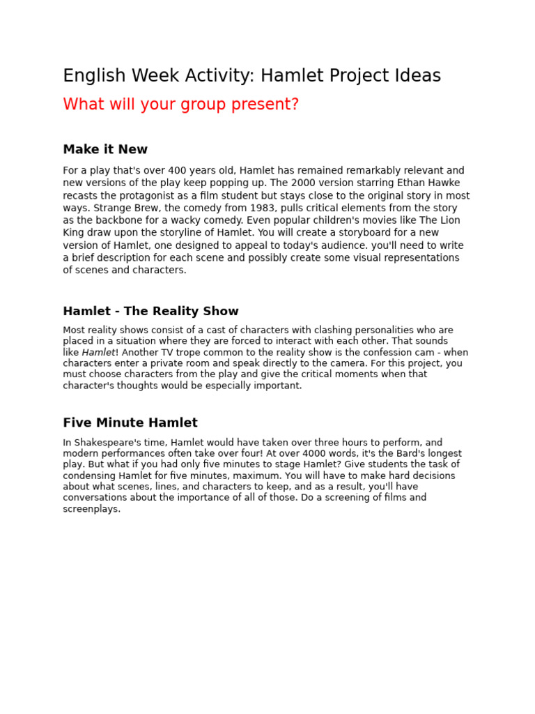 English Week Activity | PDF