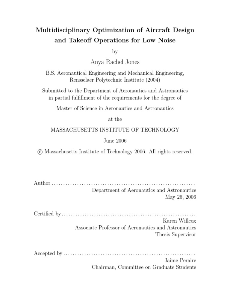 Multidisciplinary Optimization of Aircraft Design and Takeoff Operations For Low Noise | PDF