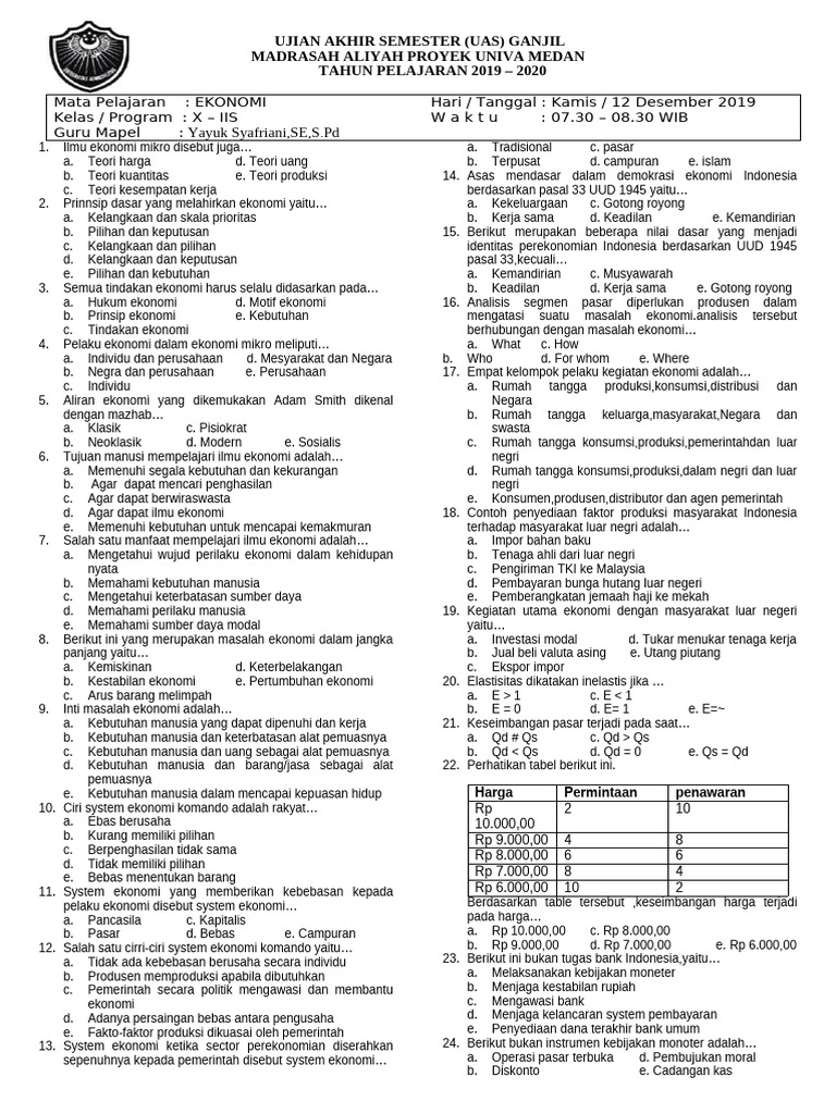 Soal EKONOMI X IIS | PDF