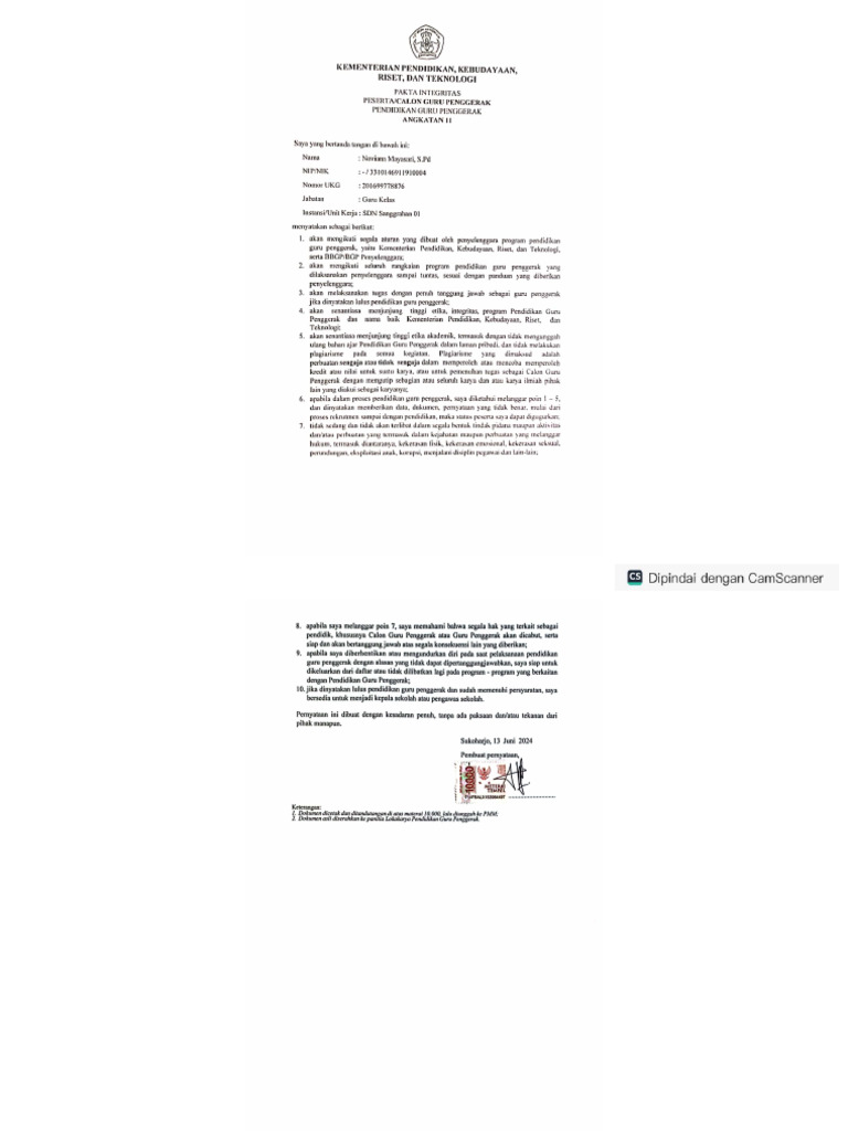 Pakta Integritas CGP 11 | PDF