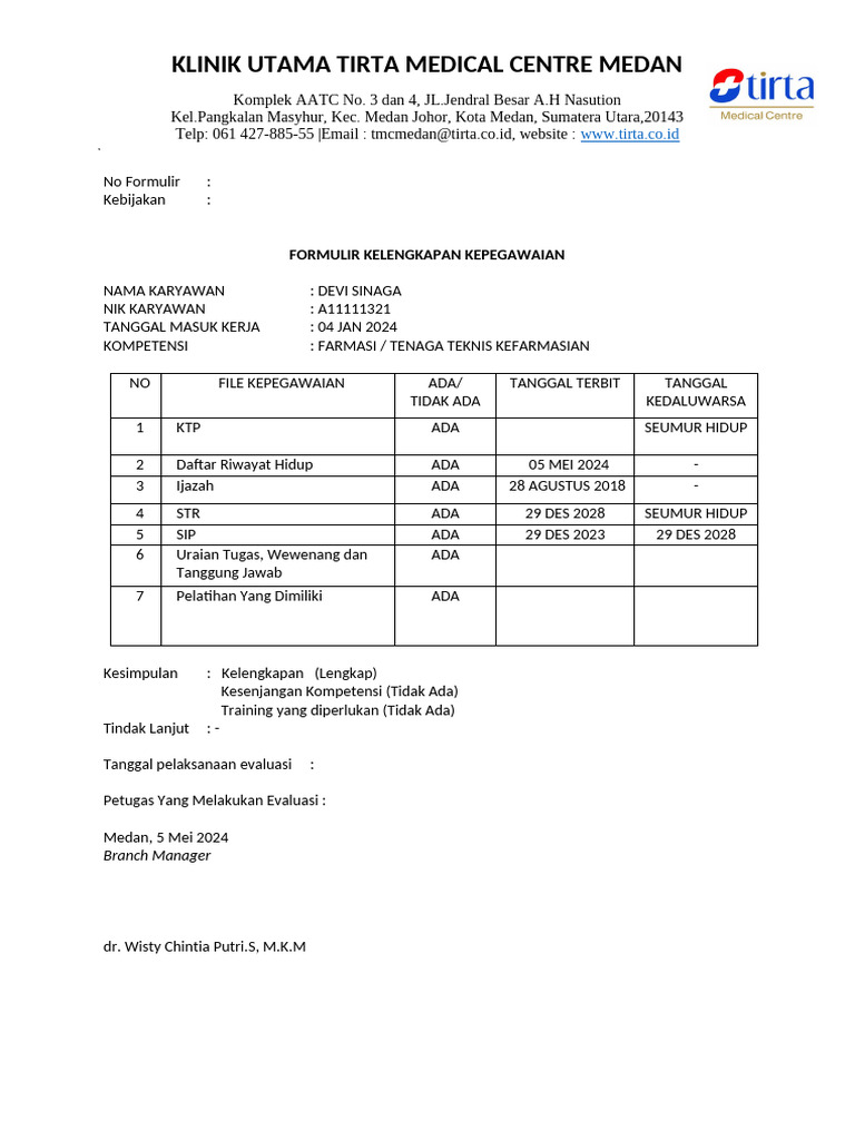 Ceklis Kelengkapan Pegawai Devi Sinaga | PDF