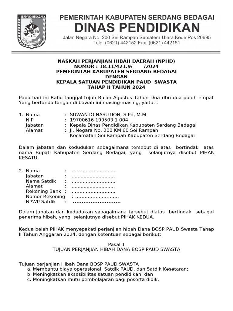 NPHD Bosp Paud Tahun 2 2024 | PDF