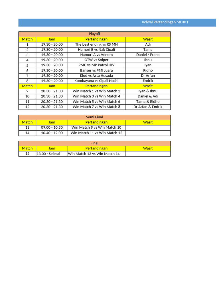 Jadwal Pertandingan MLBB Hamori-2 | PDF