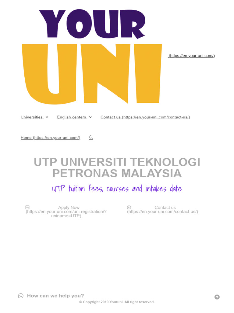 UTP University Malaysia - Tuition Fees - Intakes - Degree Programme | PDF