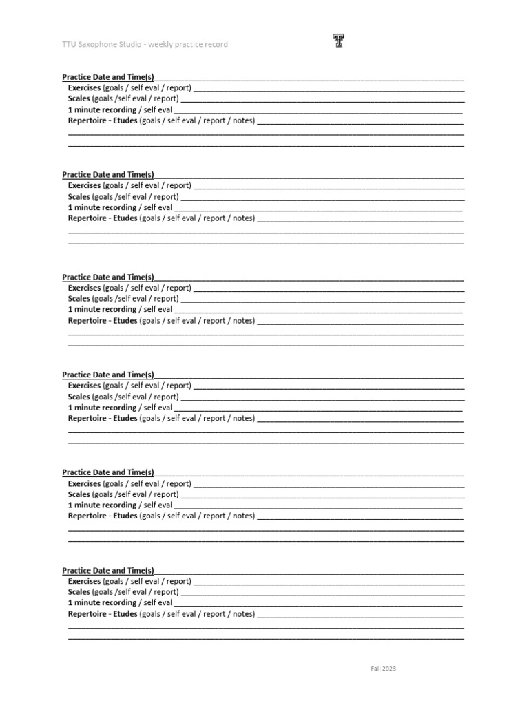 Copy of Weekly Practice Record v 2.0 | PDF