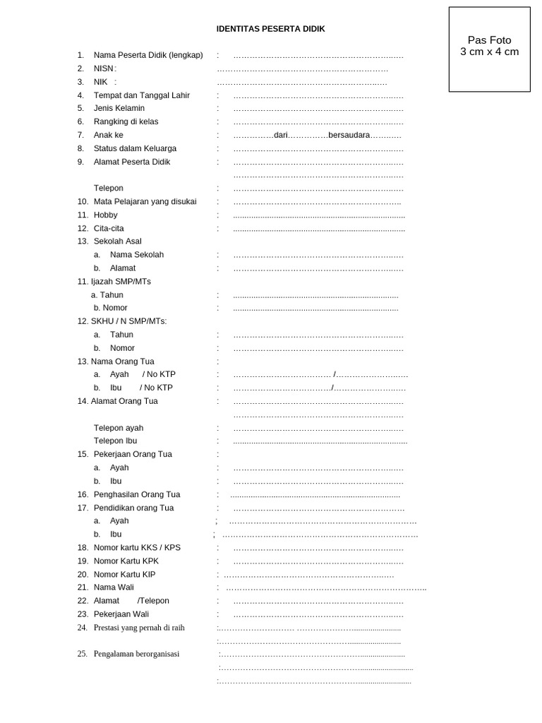 Blanko Biodata | PDF