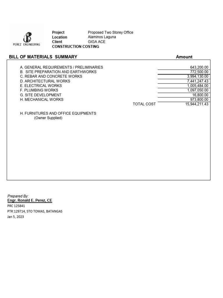 Two Storey Office - BOM | PDF