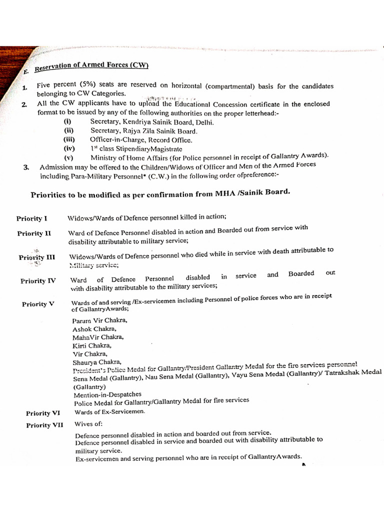 Priorities To Be Modified As Per Confirmation From MHA Sainik Board. | PDF