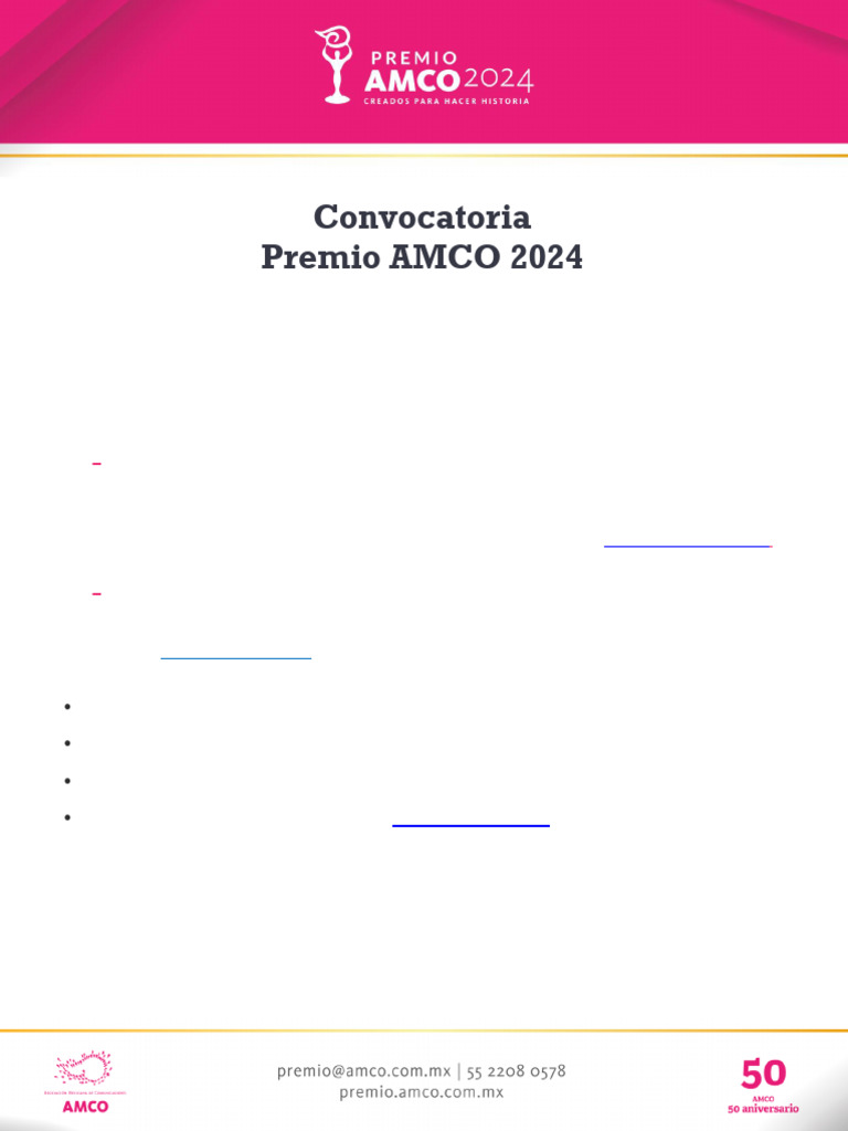 Convocatoria Premio AMCO 2024 - Bases y Categorías | PDF