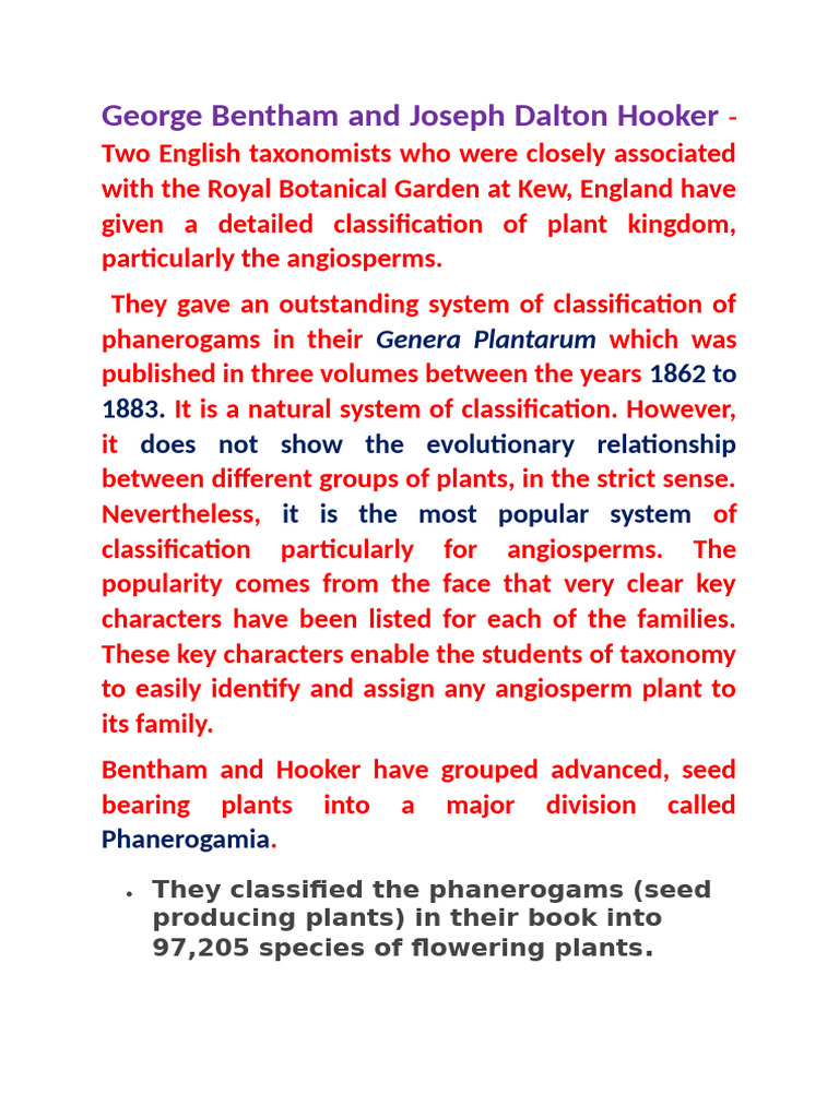 George Bentham and Joseph Dalton Hooker | PDF