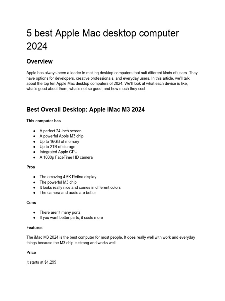 5 Best Apple Mac Desktop Computer 2024 | PDF