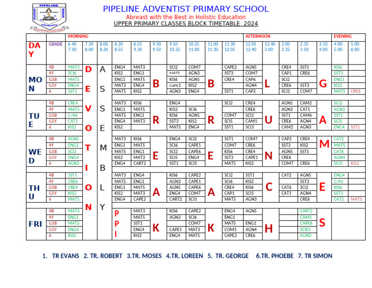 2024 Upper Class Block Timetable | PDF