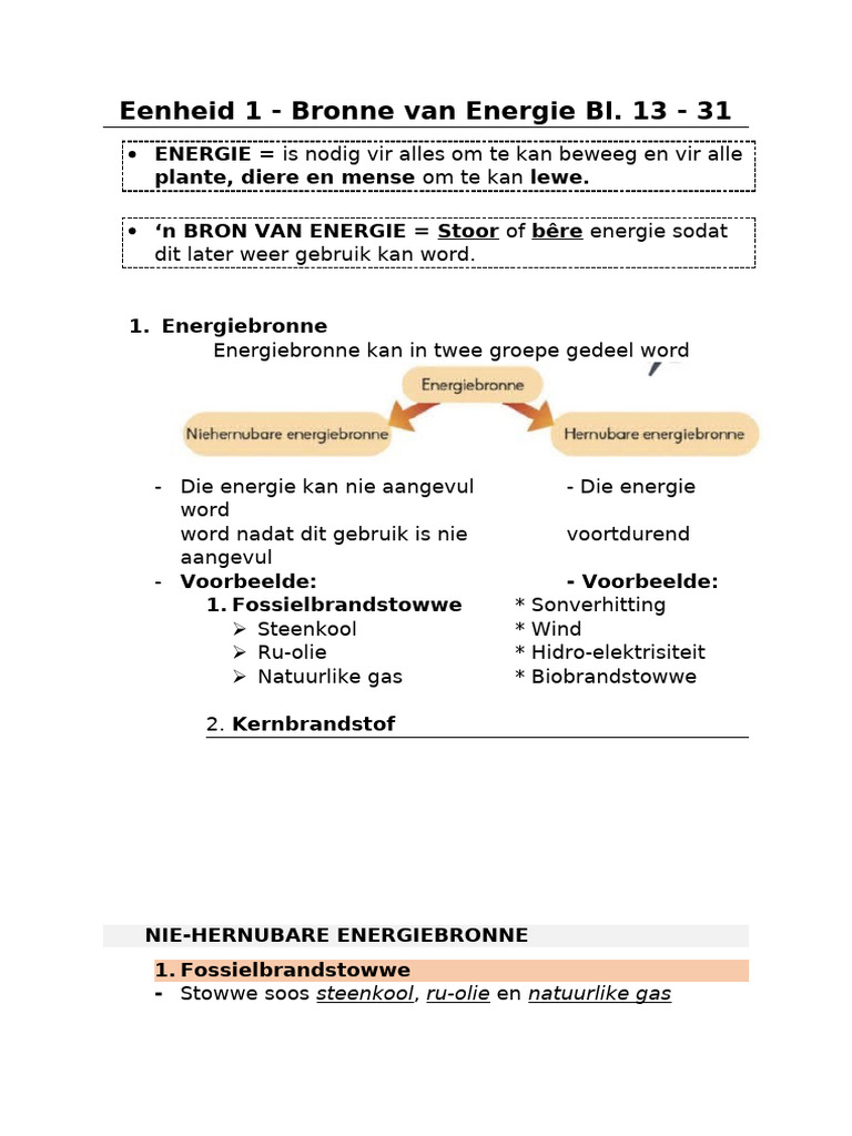 KWARTAAL 3 - Eenheid 1 - Bronne Van Energie - Bl. 13-31 | PDF