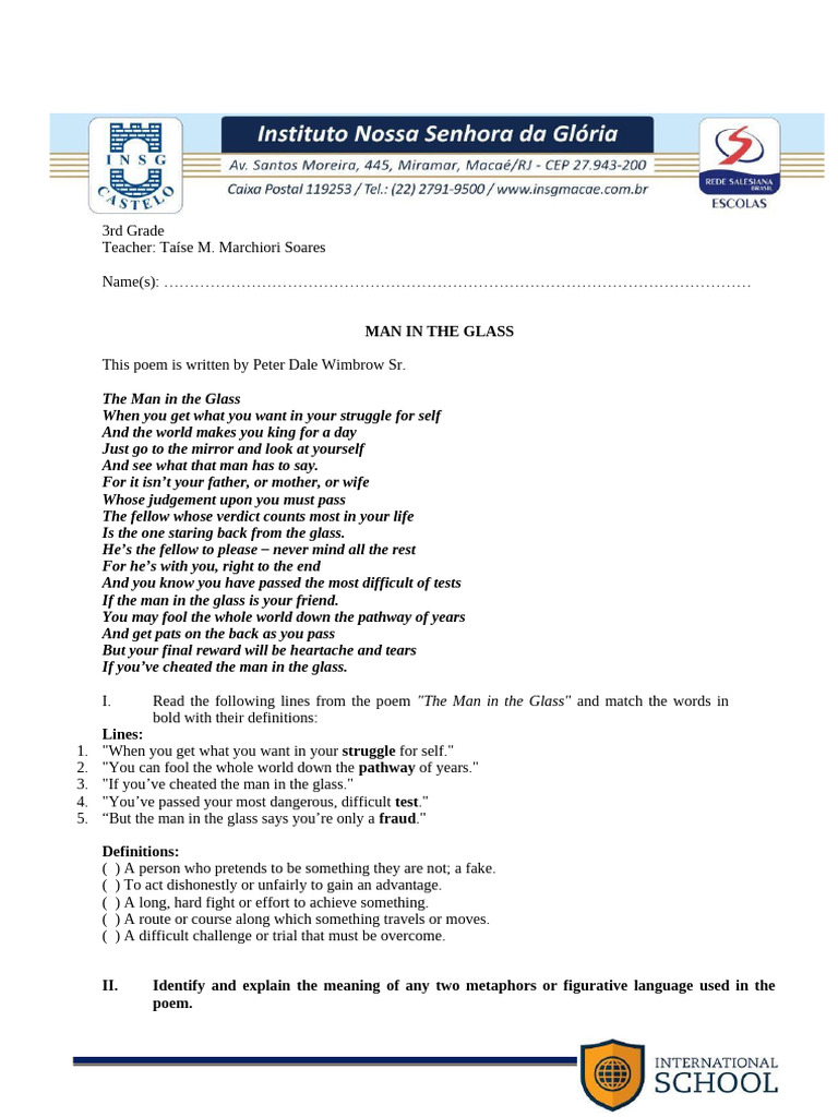 Man in The Glass Poem ENGLISH TASK | PDF