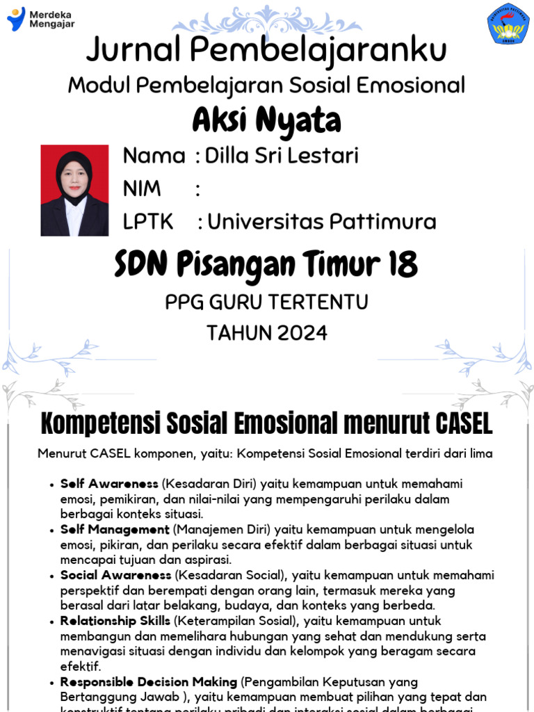 Modul Pembelajaran Sosial Emosional Nama: Dilla Sri Lestari Nim: LPTK: Universitas Pattimura | PDF