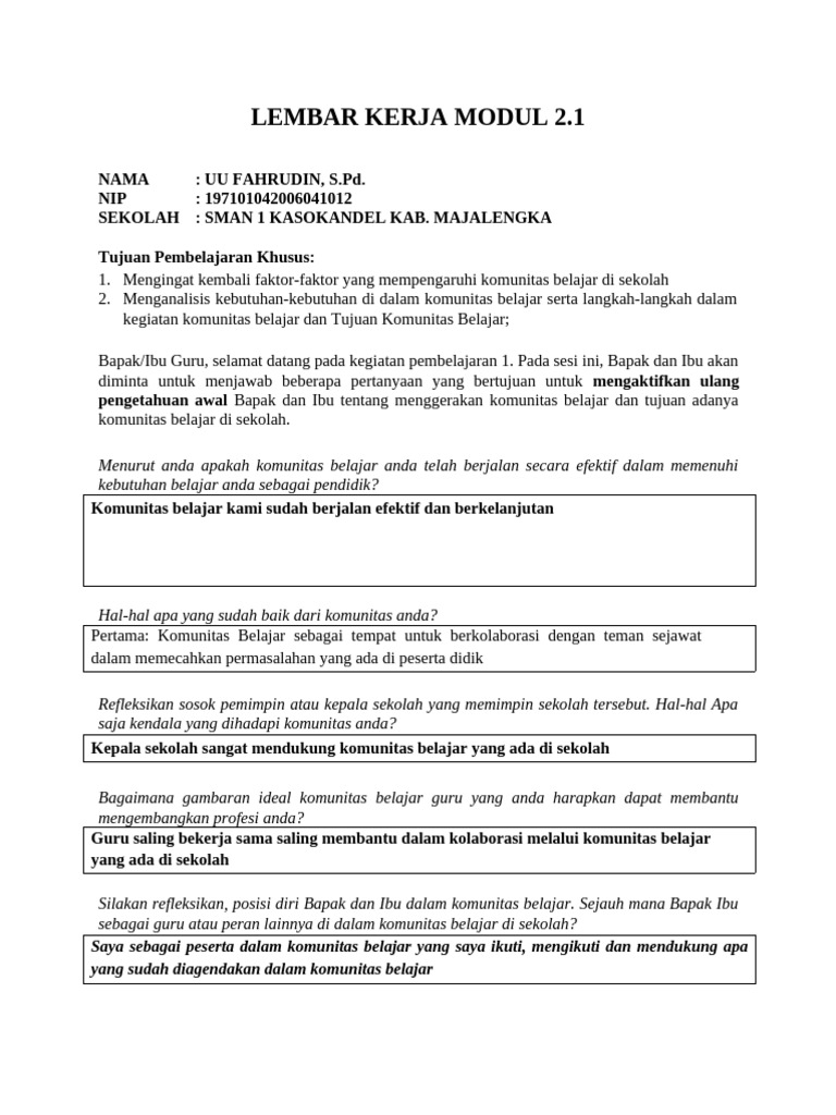 1 Lembar Kerja Modul 2.1 | PDF