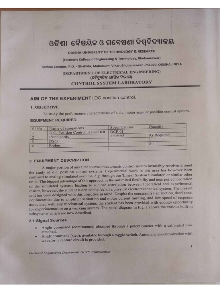Control System Lab Manual | PDF