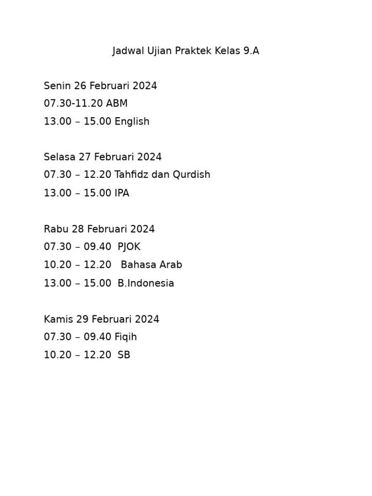 Jadwal Ujian Praktek Kelas 9 | PDF Jadwal Ujian Praktek Kelas 9 | PDF