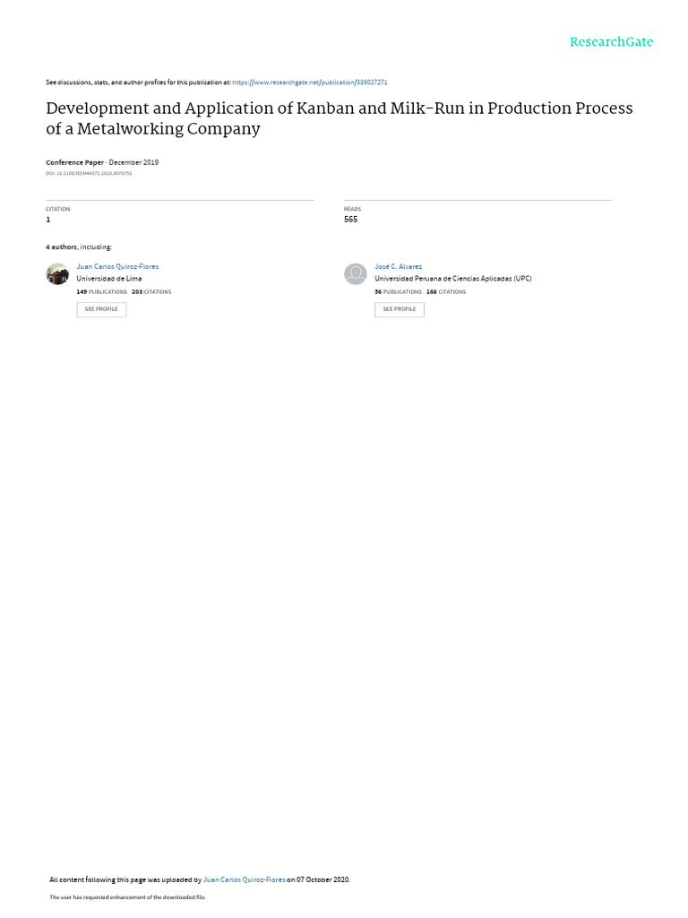 Development and Application of Kanban and Milk-Run in Production Process of A Metalworking ...