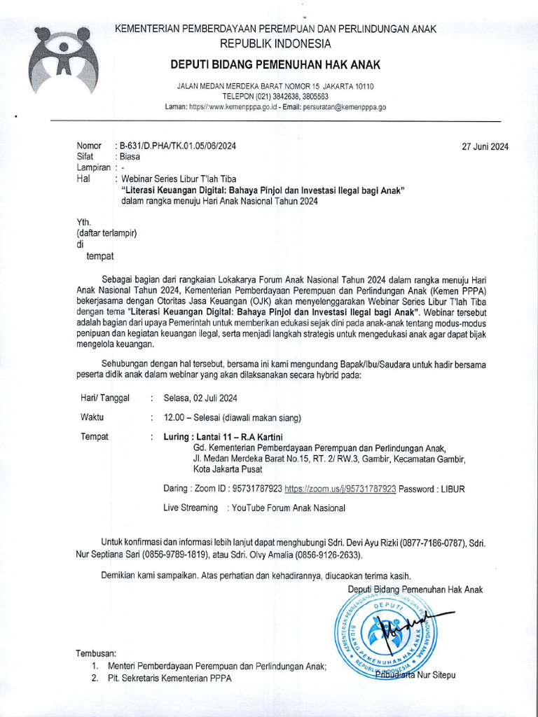 Surat Webinar Libur Tlah Tiba Literasi Keuangan Bersama OJK | PDF