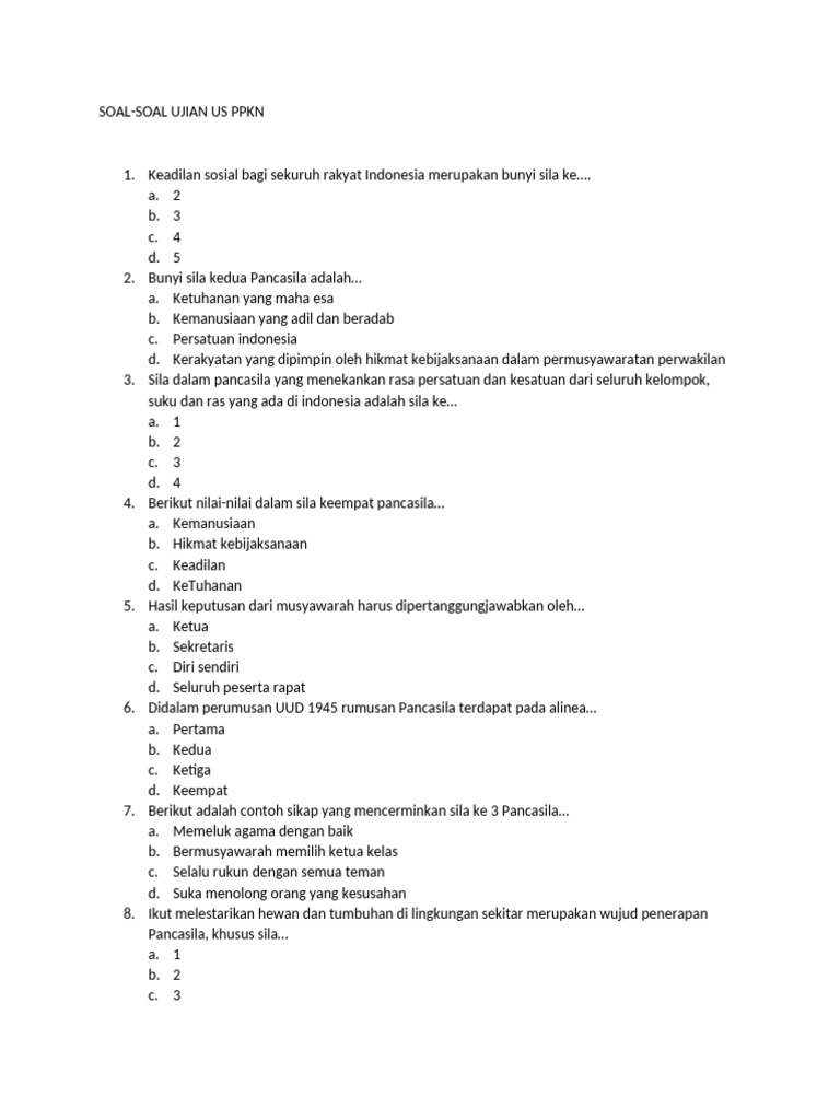 Soal Ujian PPKN SDLB Kelas 6 Tunarungu | PDF