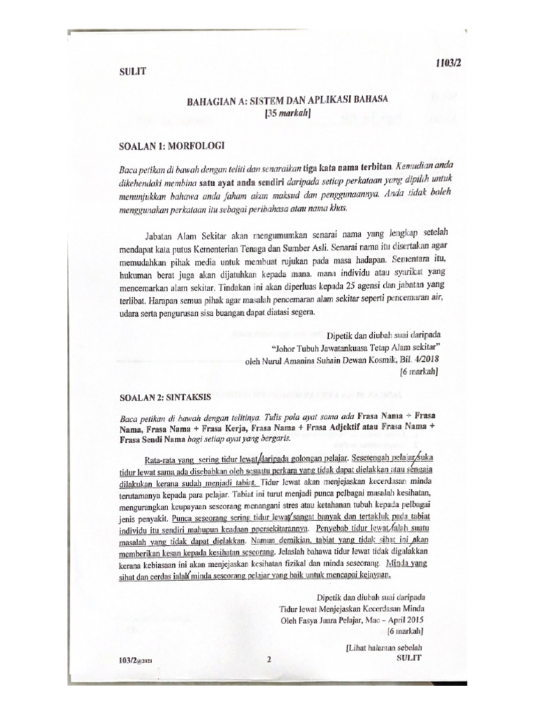 Bahagian A Sistem Dan Aplikasi Bahasa | PDF Bahagian A Sistem Dan Aplikasi Bahasa | PDF