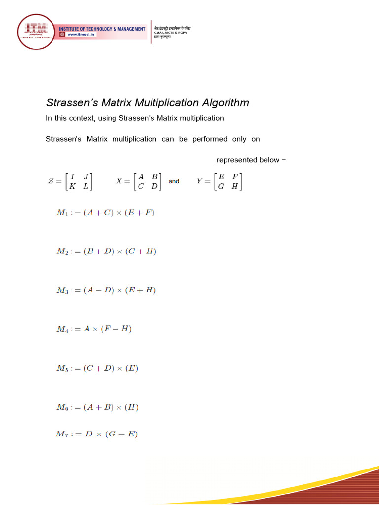10.IT 403 Strassen Matrix Multiplication - Notes | PDF