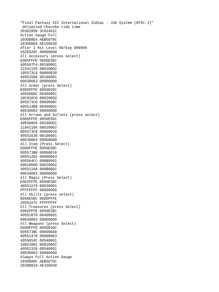 Final Fantasy XII International Zodiac - Job System (NTSC-J) | PDF