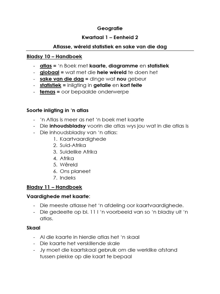 GRAAD 6 - GEOGRAFIE - OPSOMMING - KWARTAAL 2 | PDF