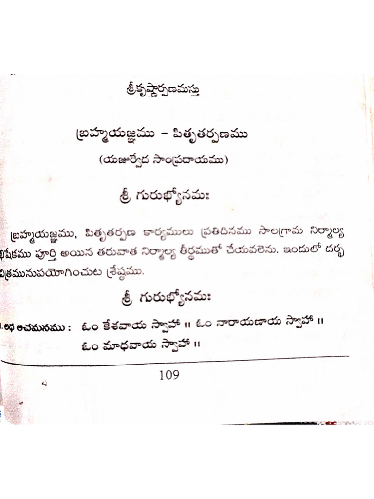 Brahmayagnam and Pitru Tarpana Vidhi | PDF